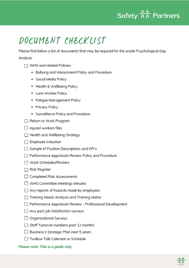 Safety Partners | Psychosocial Safety Document Checklist